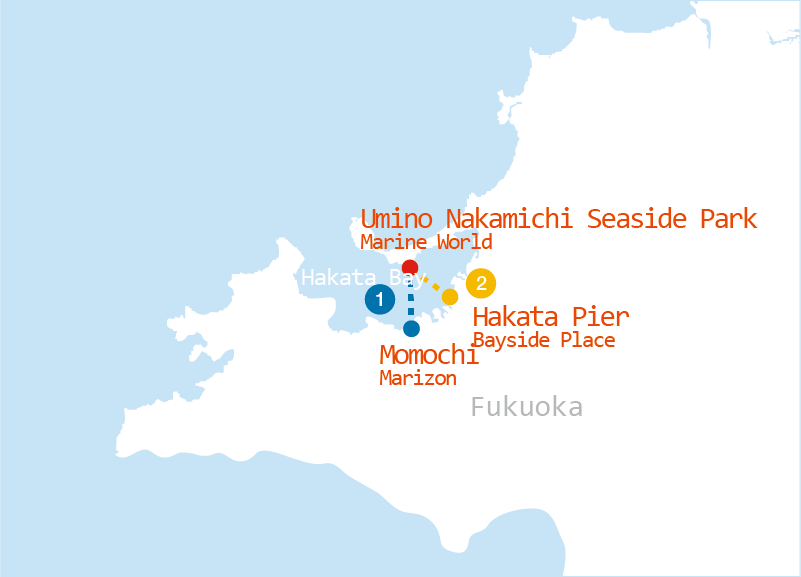 Route in Hakata Bay (Uminaka line)｜航路｜福岡（うみなかライン）｜長崎｜ホテル｜安田産業汽船｜ハウステンボス